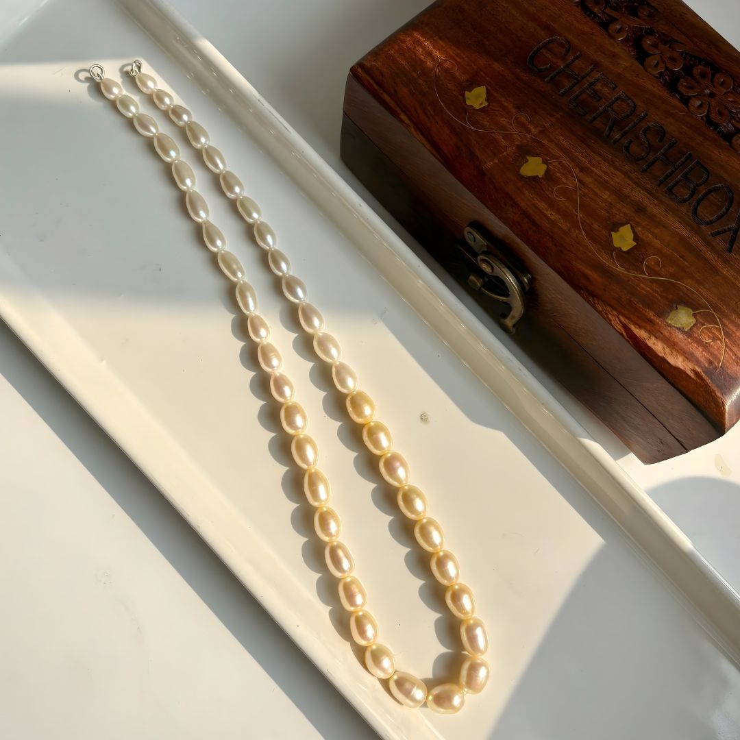 Classic Golden Graded Oval Real Freshwater Pearl Necklace | CherishBox ...