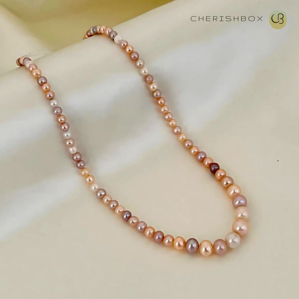 Graded Peach Round Real Pearl Necklace - CherishBox – CherishBox Real ...